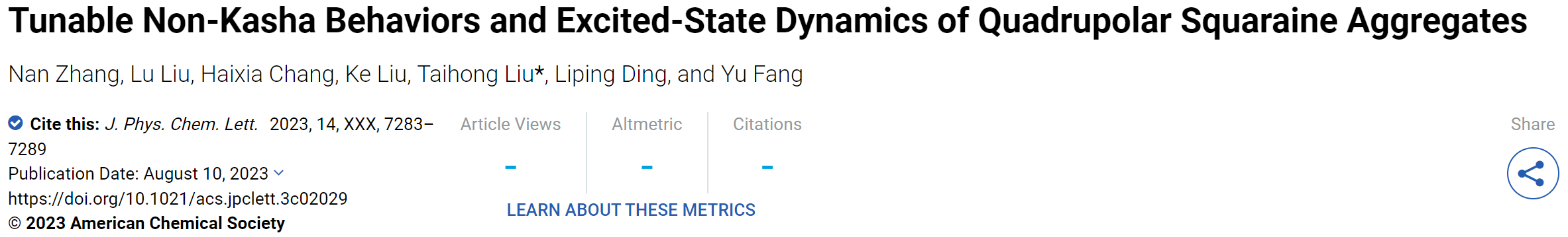5. 四偶极方酸菁聚集体的Non-Kasha堆积行为和激发态动力学研究-新概念传感器与分子材料研究院